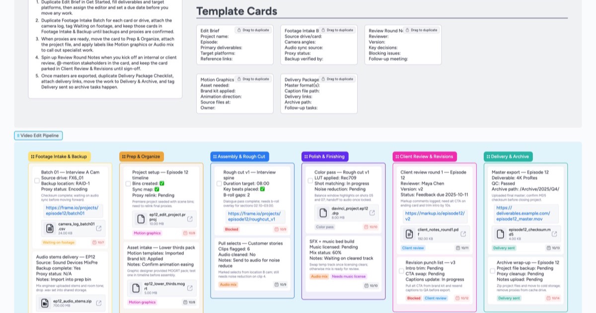 Video Edit Pipeline Template | Instaboard