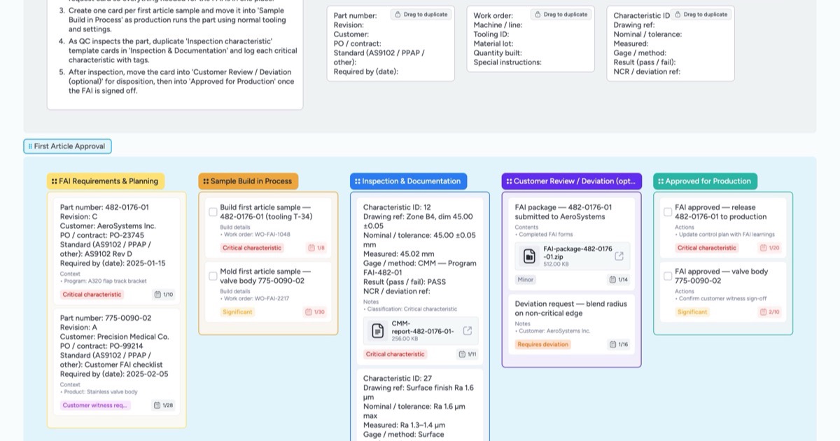 First Article Approval Pipeline Template | Instaboard