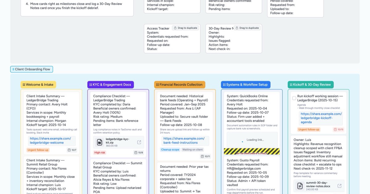 Accounting Firm Client Onboarding Flow Template | Instaboard