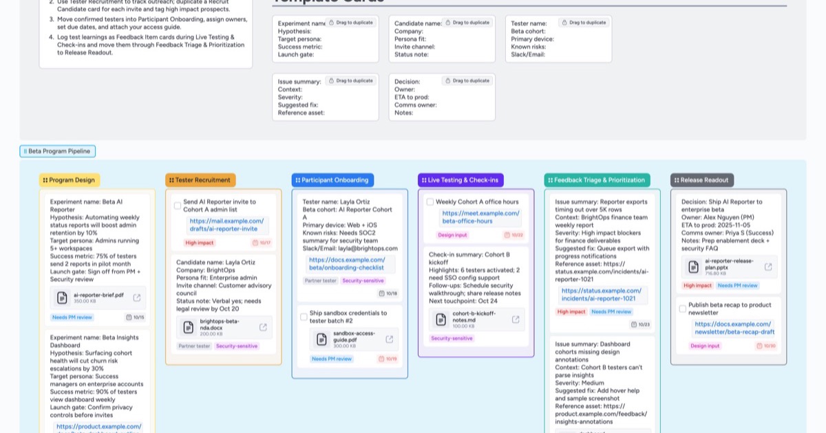 Product Beta Program Pipeline Template | Instaboard