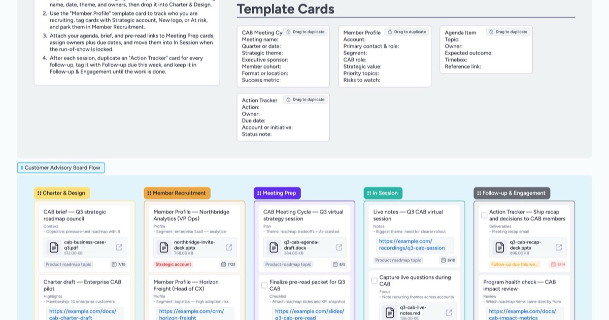Customer Advisory Board Pipeline Template | Instaboard