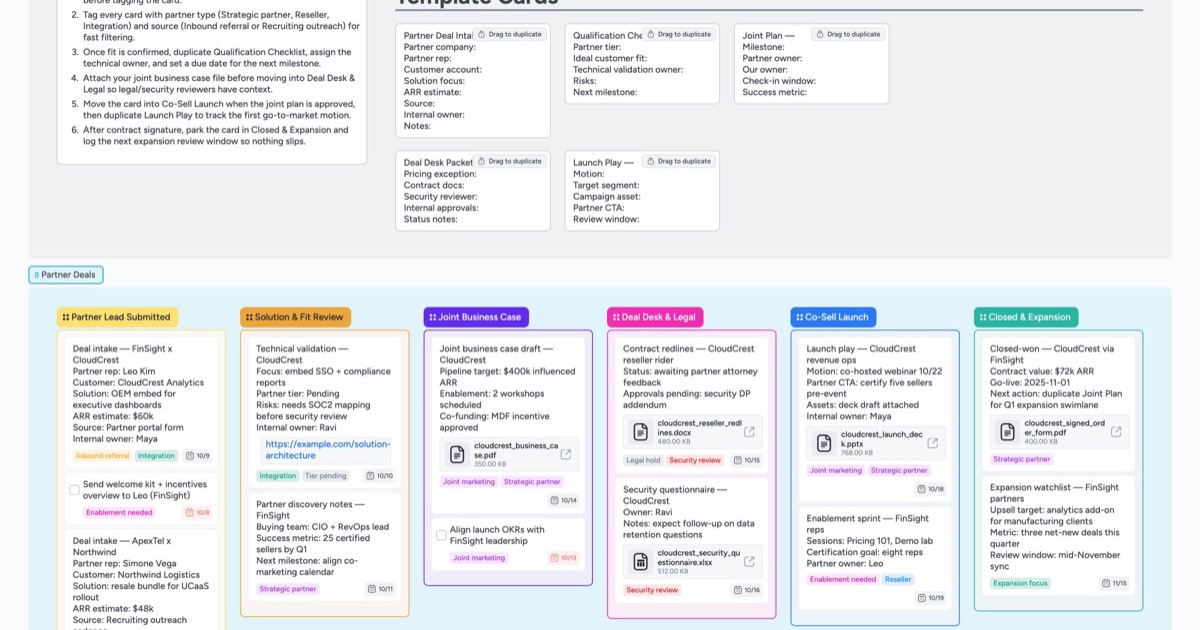 Channel Partner Deals Pipeline Template | Instaboard